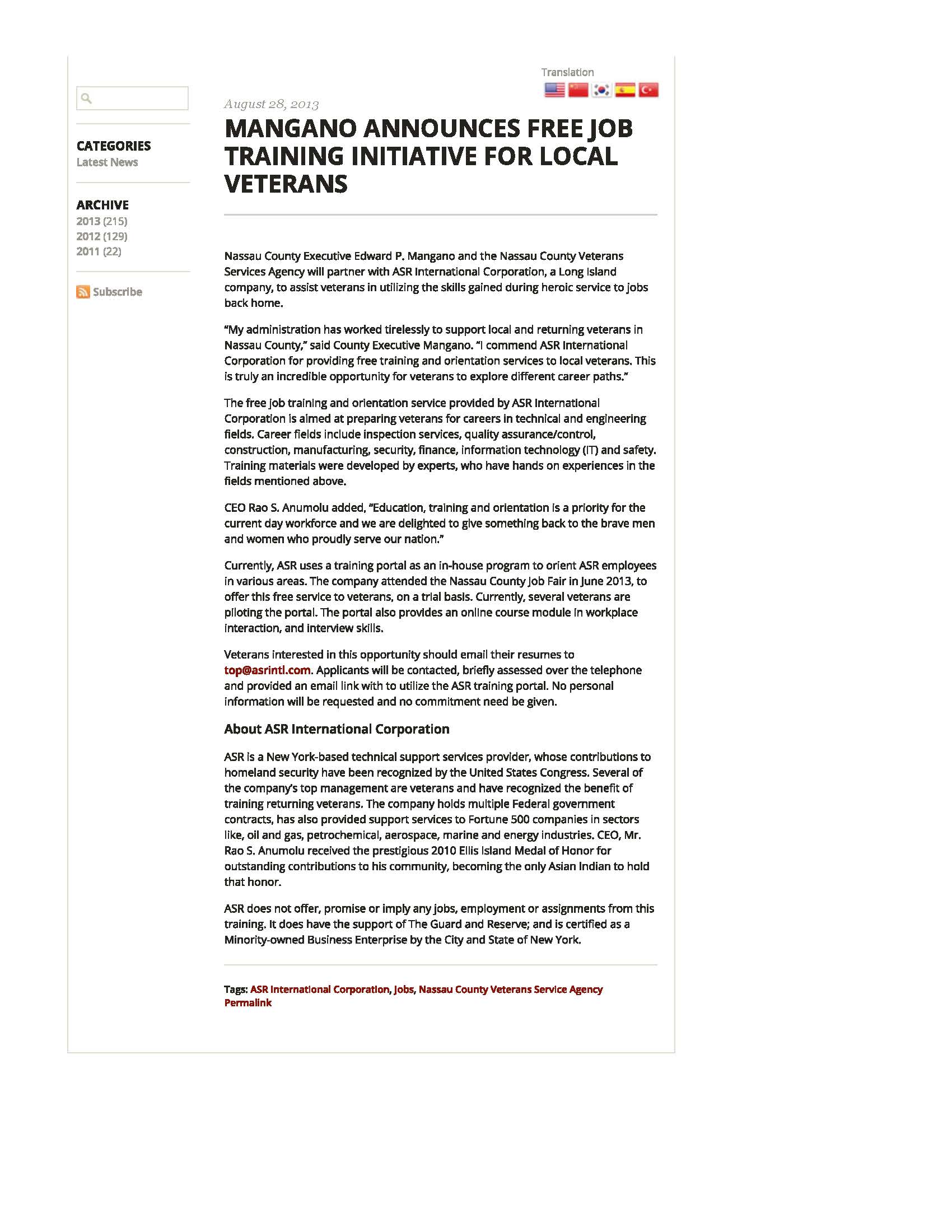 Nassau County Executive Hon. Edward P. Mangano and Nassau County ...